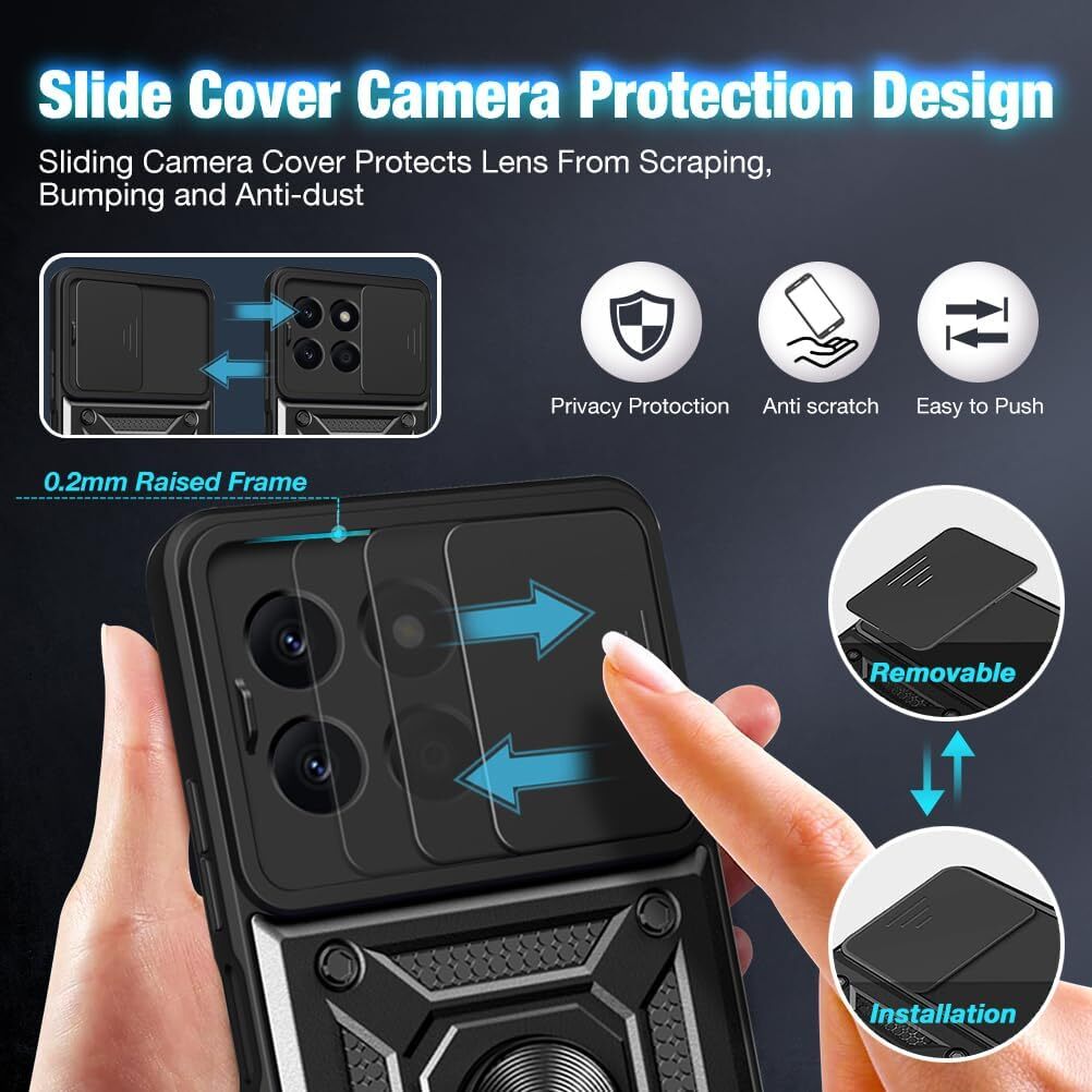 For Honor X6a Case, Shockproof Ring Stand Phone Cover Camera Lens Cover ...