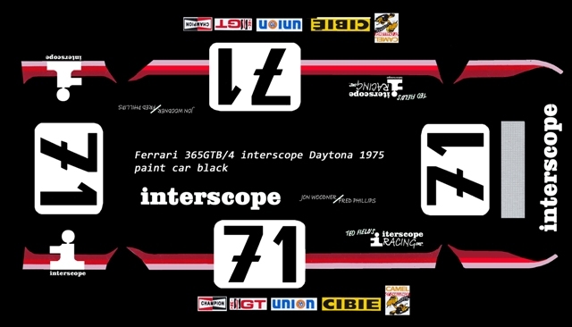 #71 INTERSCOPE Racing Ferrari 365 1975 1/24th - 1/25th Scale Waterslide ...