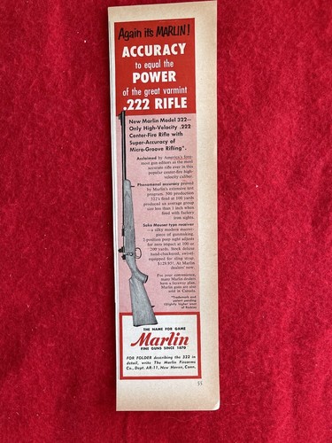 Vintage 1955 Marlin .222 Varmint Rifle Print Ad | eBay
