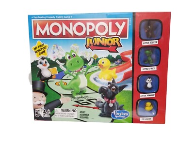 Monopoly Jr Board Game Ages 5+ New, Dinosaur, Duck, Dog, Penguin Tokens ...