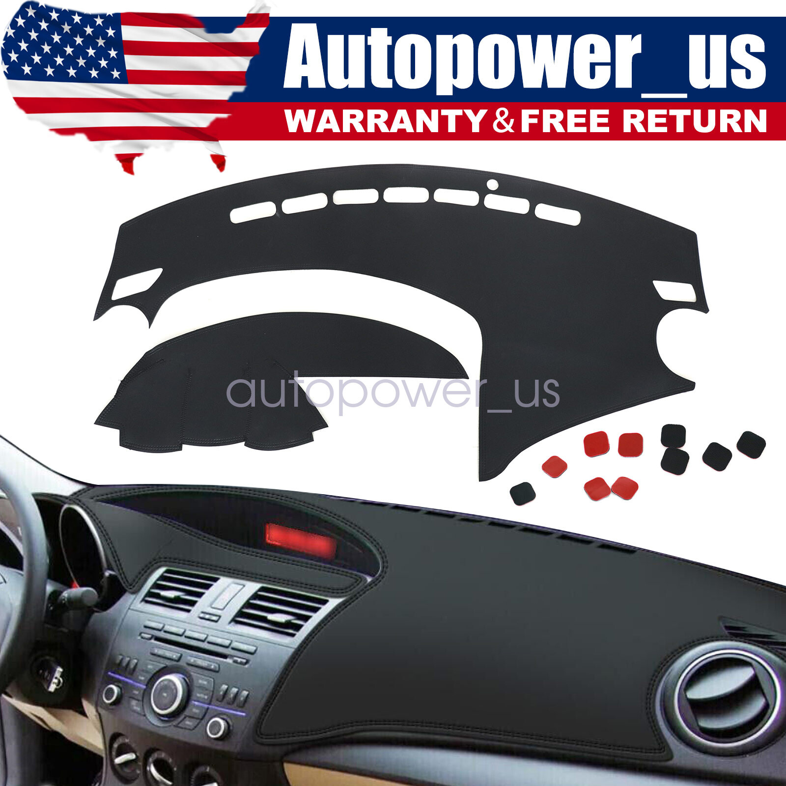 Black Leather Car Dashboard Cover Dash Protector Pad Mat Fit Mazda 3 ...