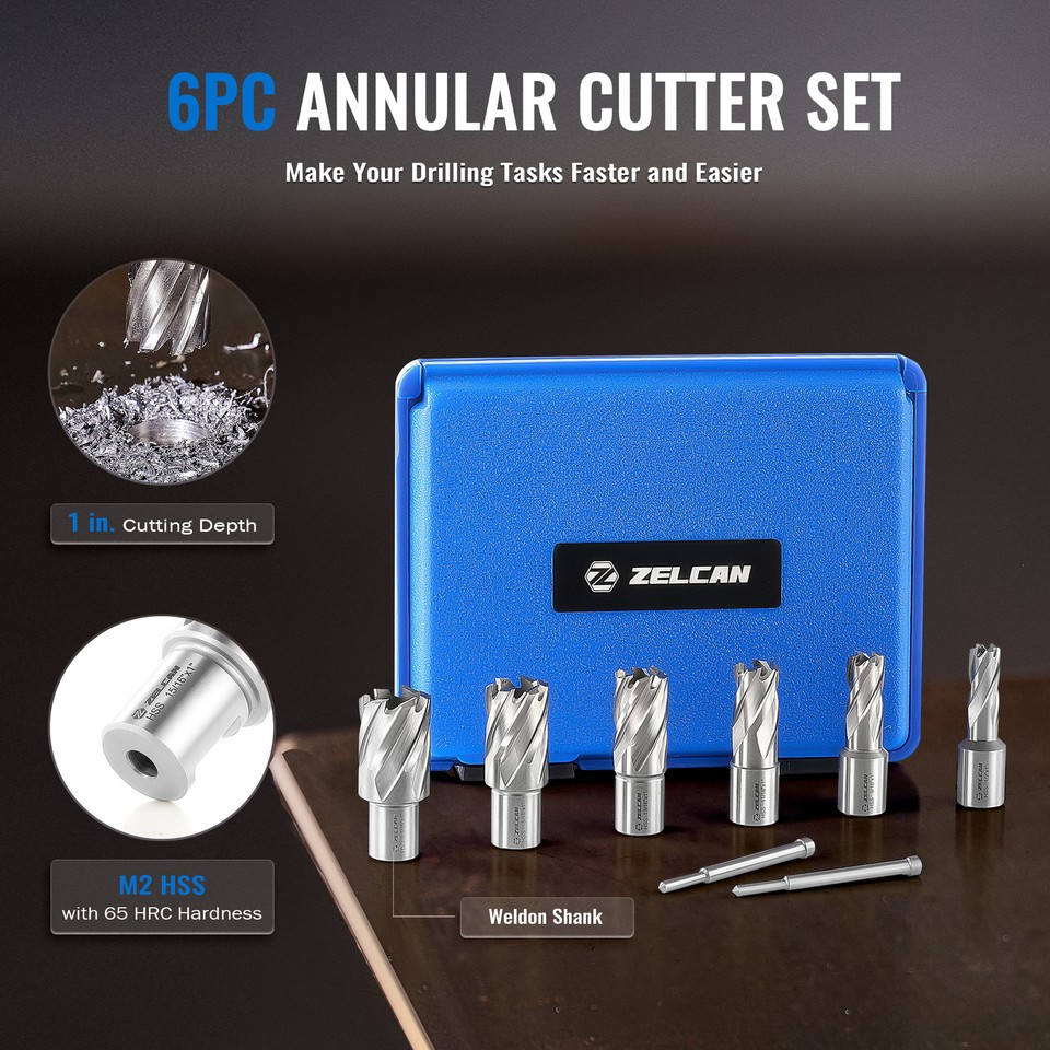 Annular Cutter Set 6/11pc HSS Mag Drill 2 Pilot Pins 1" or 2" Depth ...