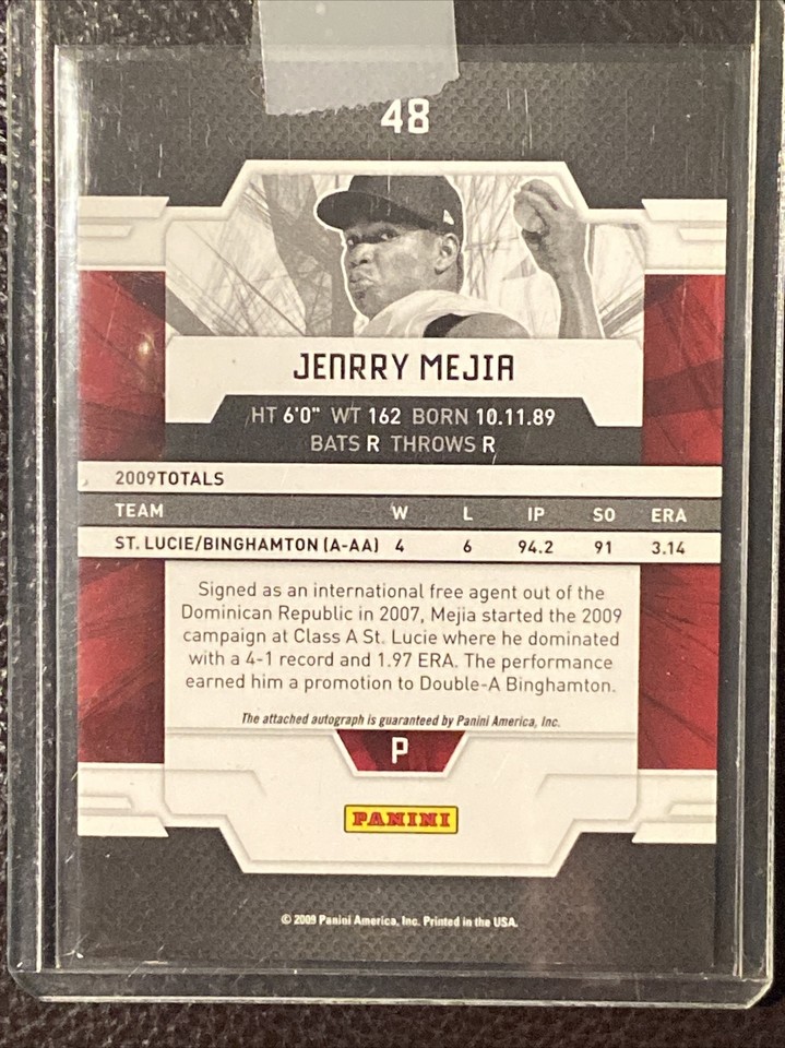 Autographed/Signed 2009 Donruss Elite #48 Jenrry Mejia New York Mets ...