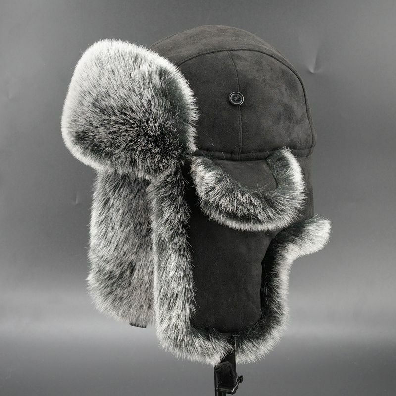 Men Trapper Hat Cap Ski Ushanka Russian Cossack Faux Fur Suede Leather ...
