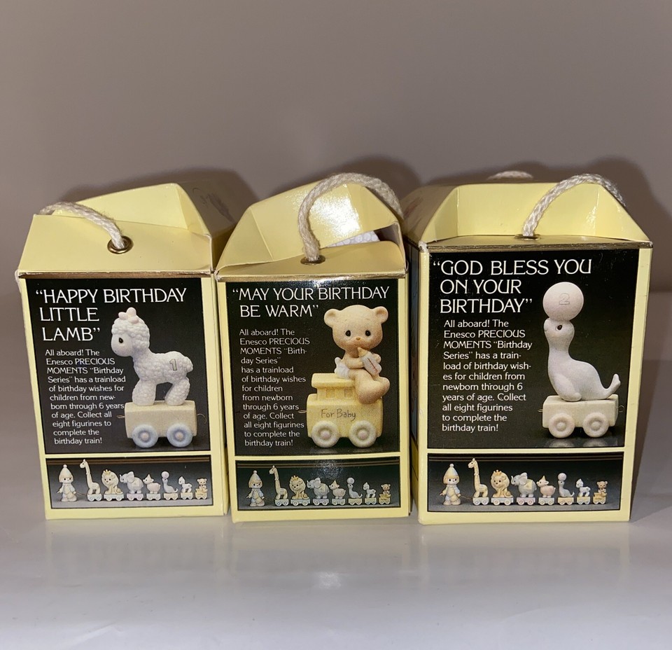 PRECIOUS MOMENTS Birthday Train Set 1985 * 3 PIECE SET 15962 / 15946 ...