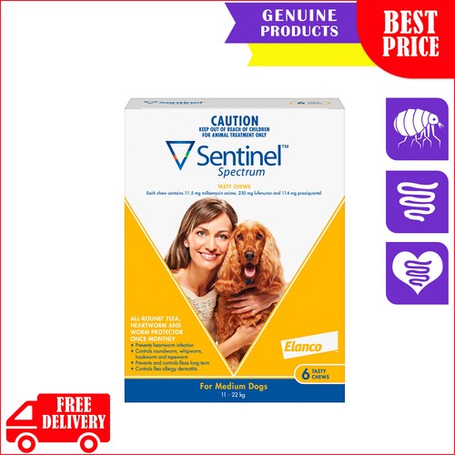 SENTINEL SPECTRUM for Dogs 11 to 22 Kg 6 Chews Flea Heartworm Treatment ...
