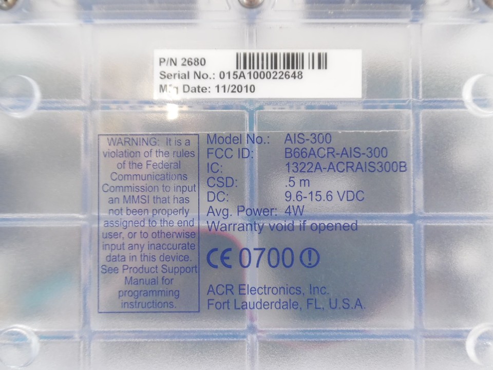 ACR Nauticast-B Class B AIS Transponder AIS-300 Tested/Good Cond ...