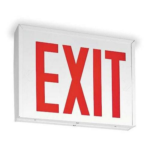 LED Exit Sign White Steel Single Face 120V 277V Wall Ceiling Mount Red ...