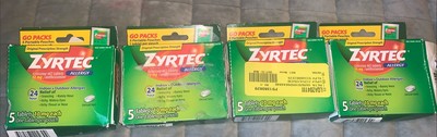 LOT OF 4 Zyrtec Allergy, Go Packs. 20 Pouches W/1 Tablet per Pouch, EXP ...