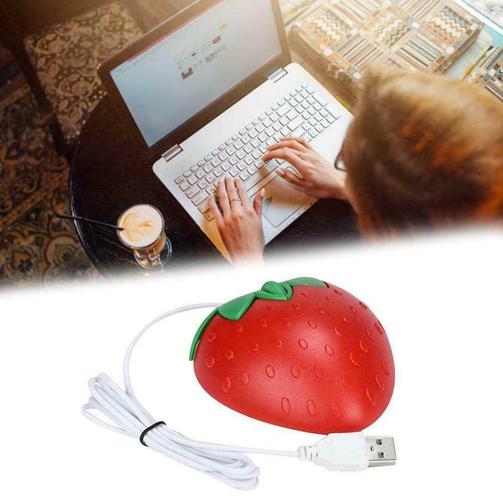 Mini Strawberry Style Optical USB Wired Game Mouse Red Plugs For PC ...