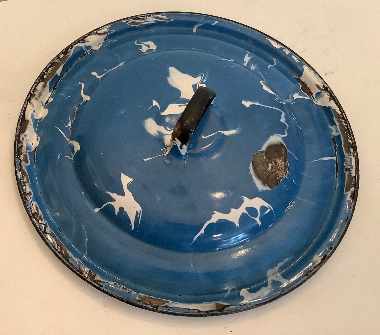 Antique Graniteware Lid Cookware Blue & White Marbled Enamelware Pot ...