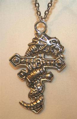 Handsome Metal Beaded Dragon Snake Caduceus Gothic Cross Necklace | eBay