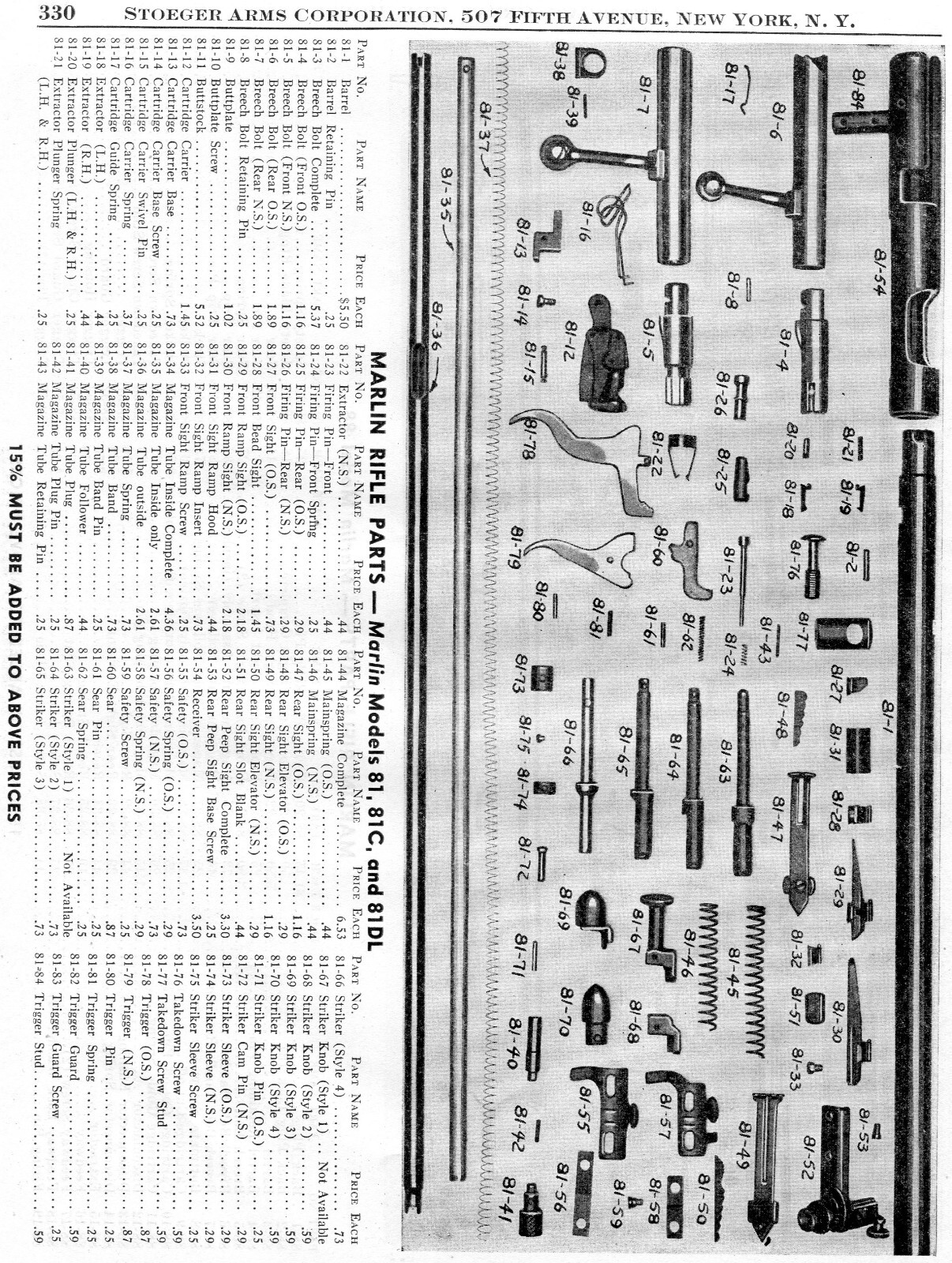 1952 Print Ad of Marlin Model 81 81C 81DL Bolt Action Rifle Parts List ...