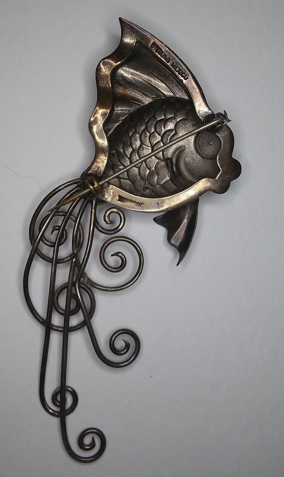 4" BOUCHER PARISINA MEXICO STERLING SILVER Repousee FANTAIL FISH PIN ...