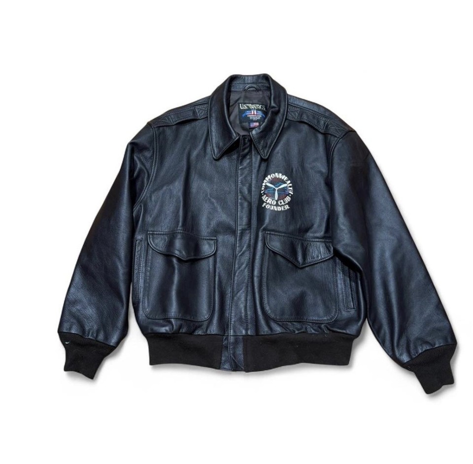 U.S. Wings Seal Brown Leather Flight Jacket XXL Aviation Club Patch A-2 ...
