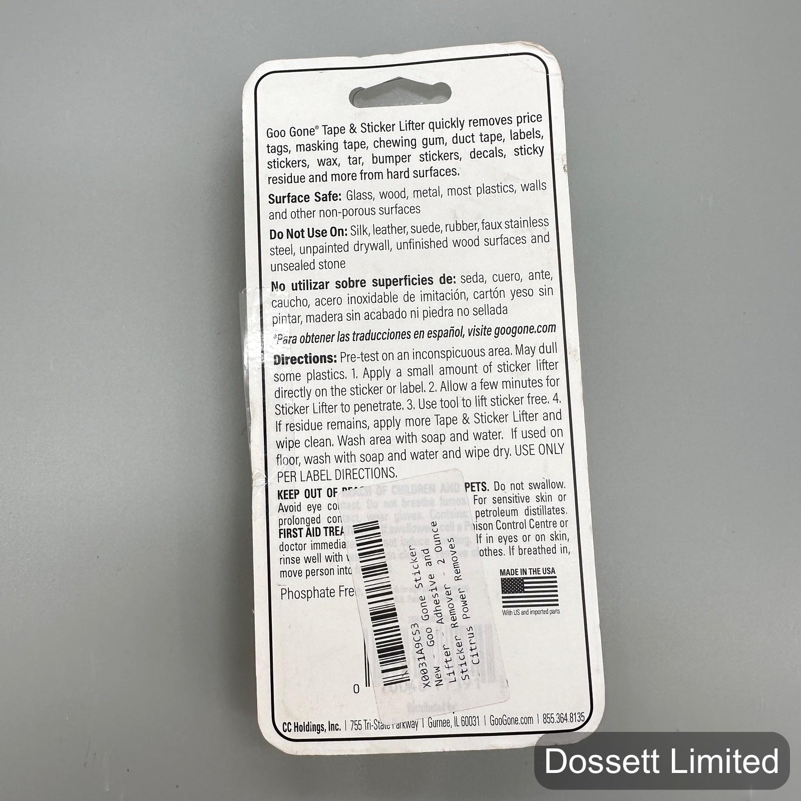 Goo Gone Tape & Sticker Lifter Adhesive Remover 2 fl oz Tool Included ...