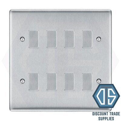 BG Brushed Steel Satin Chrome 8 Gang 2 Way Custom Grid Light Switch ...