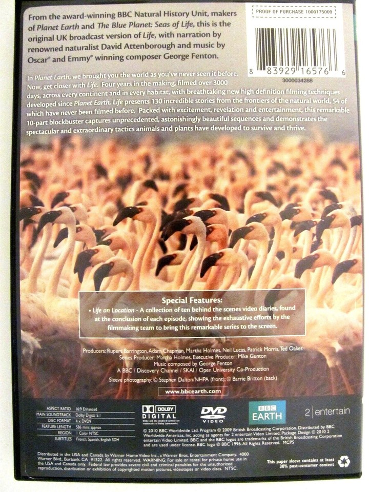 BBC Earth "Life" 4-DVD Set Narrated by David Attenborough! 883929099115 ...