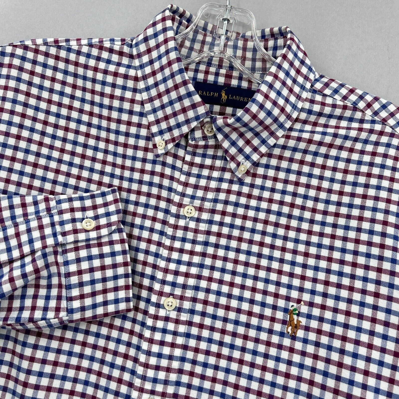 Polo Ralph Lauren Shirt Mens Large Button Up Blue Red Tattersall Check