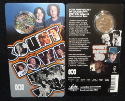 50TH ANNIVERSARY OF COUNTDOWN - 2024 50c COLOURED COIN - ON CARD | eBay