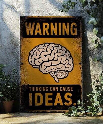 Fun Wall Art, Warning Thinking Causes Ideas Retro Decor, Funny Office ...