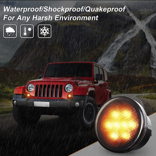 For Jeep Wrangler JK 2007-18 Front Turn Signal Lights Amber LED Smoked ...