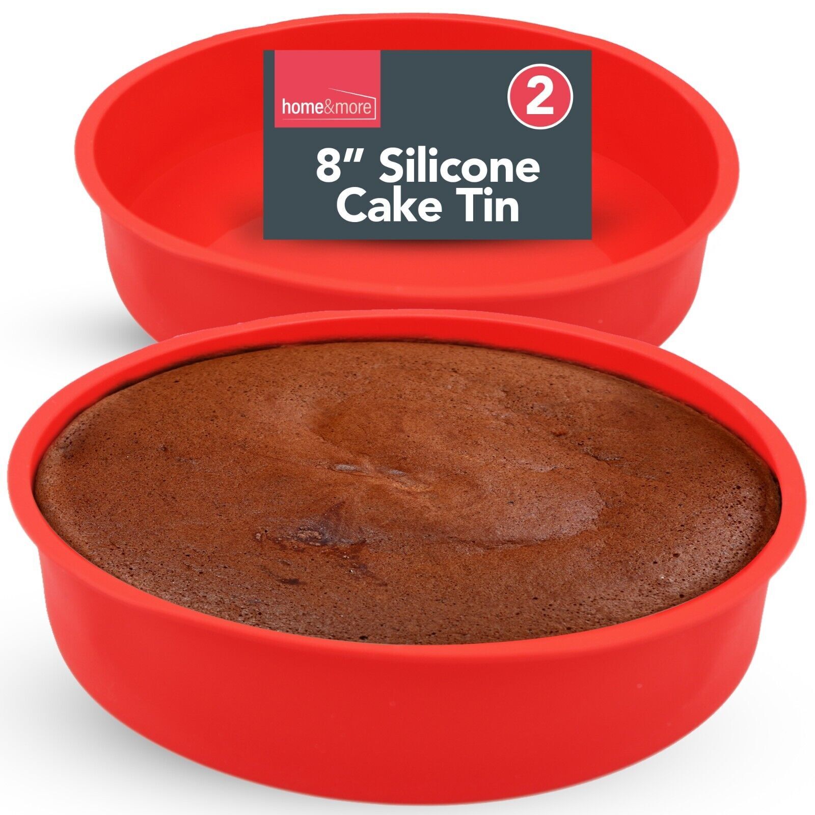 2 x 8 Inch Silicone Cake Tin Round Mould | Non-Stick Baking Pan ...