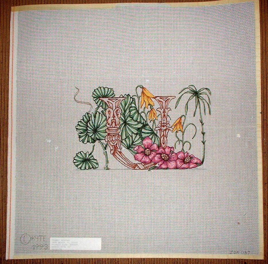 Monogram Floral Letter "U" Hand Painted Needlepoint Canvas Dennis Kyte ...