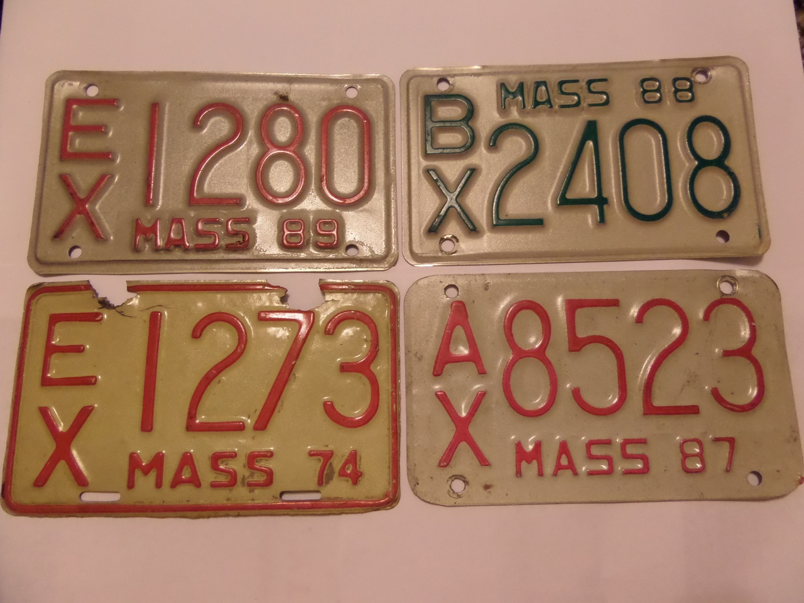MASSACHUSETTS MOTORCYCLE LICENSE PLATE 4 LOT 1974 1987 1988 1989 | eBay