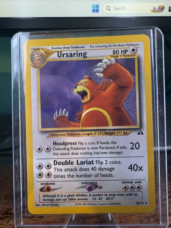 Pokémon TCG 2001 Vintage 1st Edition Ursaring Card 34/75 Neo Discovery ...