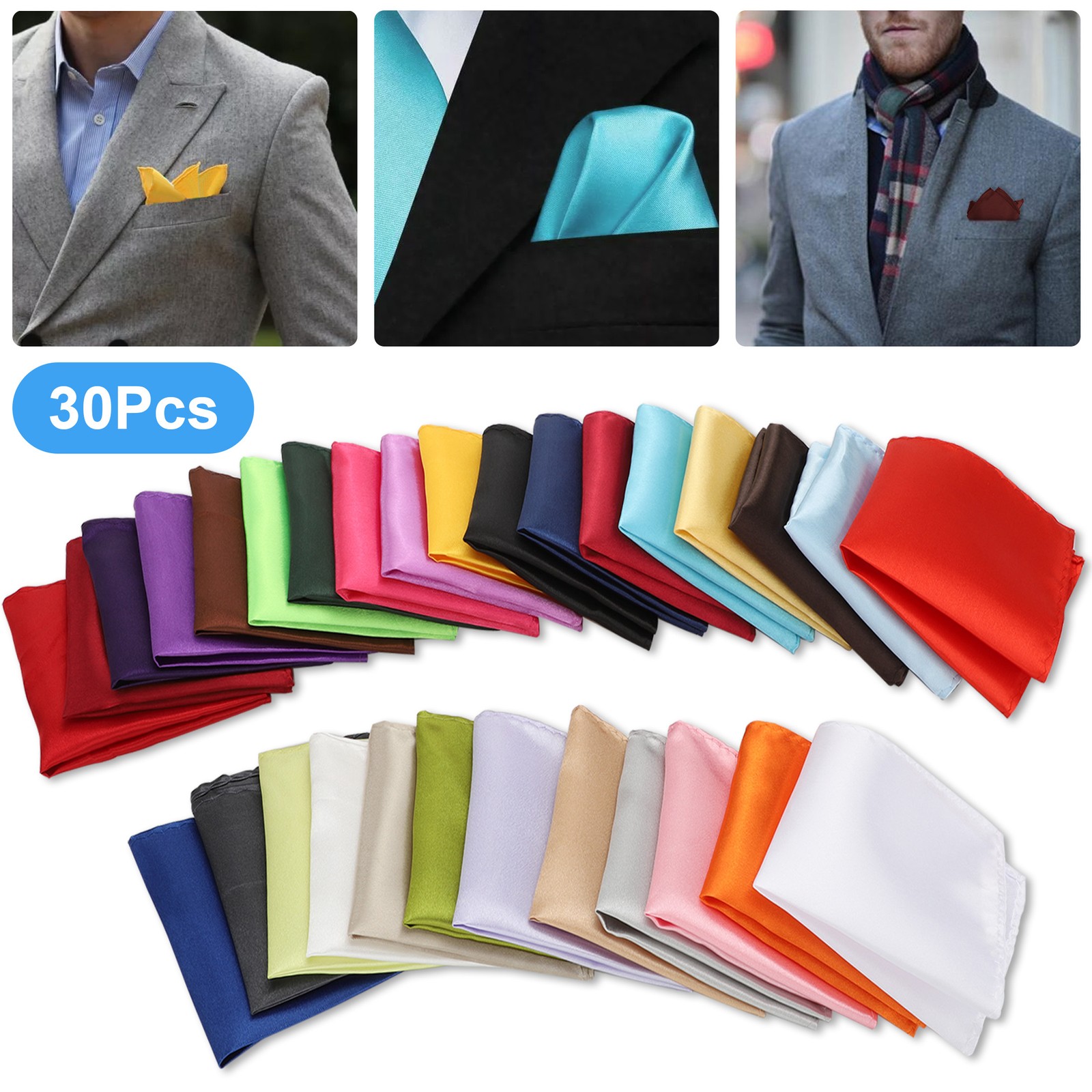 30x Men Women Satin Silk Pocket Squares Assorted Solid Hankies for ...