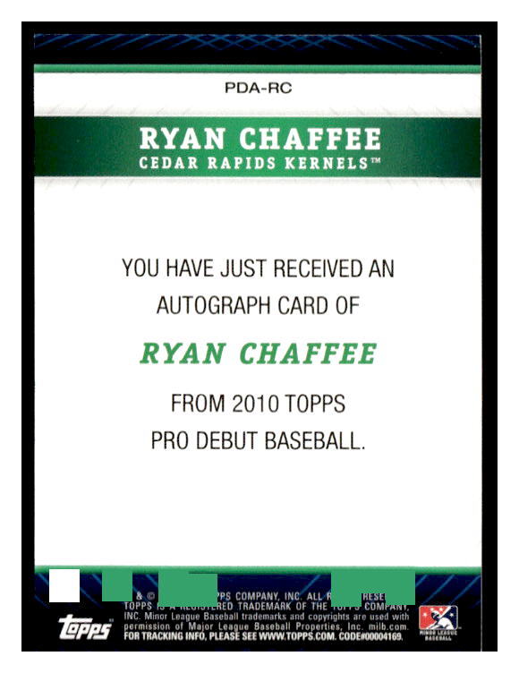 2010 Topps Pro Debut #PDA-RC Ryan Chaffee Prospect Autographs | eBay