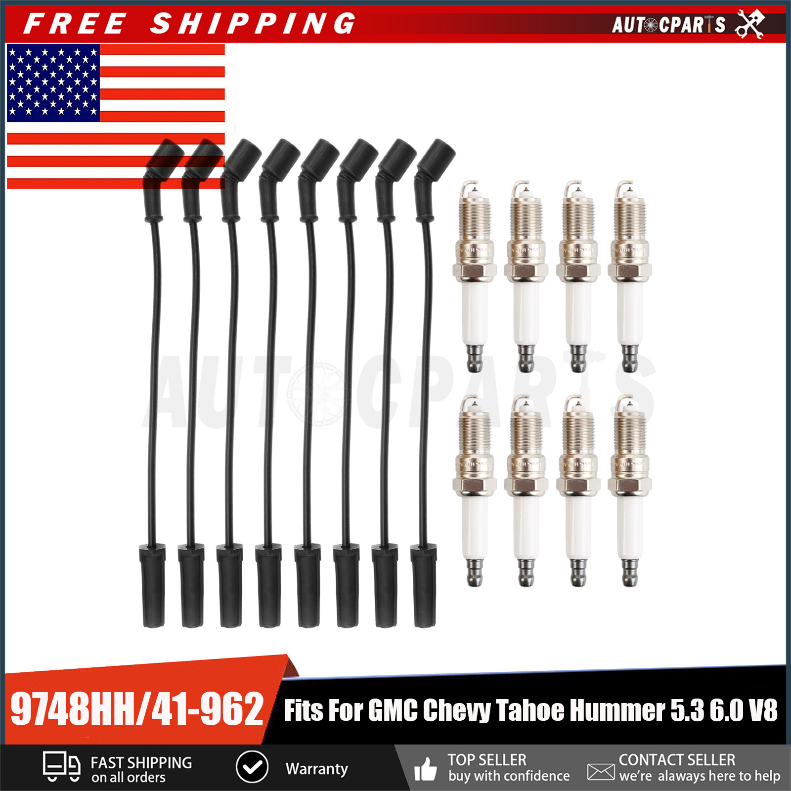 8x Spark Plugs and Wires Set For GMC Chevy Tahoe Hummer 5.3 6.0 V8 ...