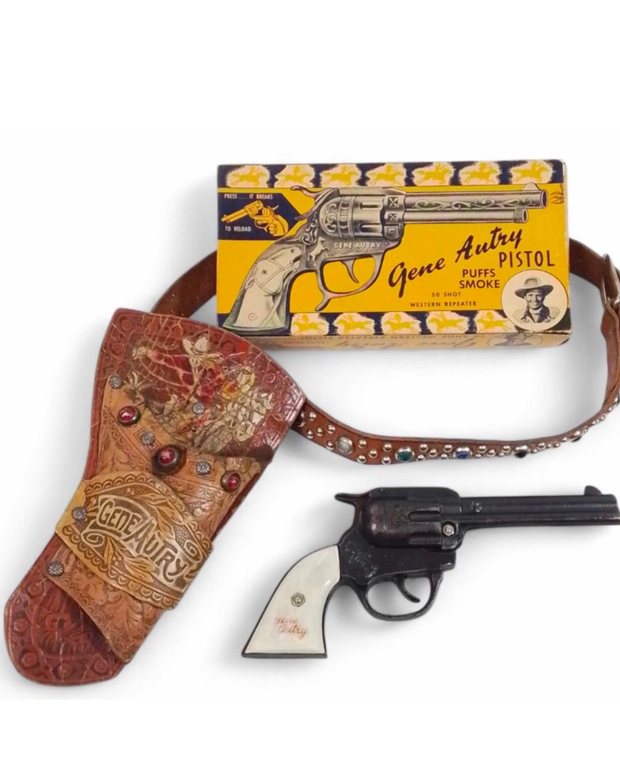 Vintage Leslie Henry Co Gene Autry Cap Gun & Holster With Box 1/1 On ...