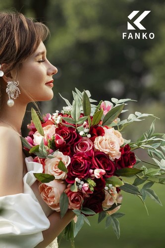 FANKO Rose Artificial Flowers Light Shimmer Peach & Burgundy (Deluxe ...