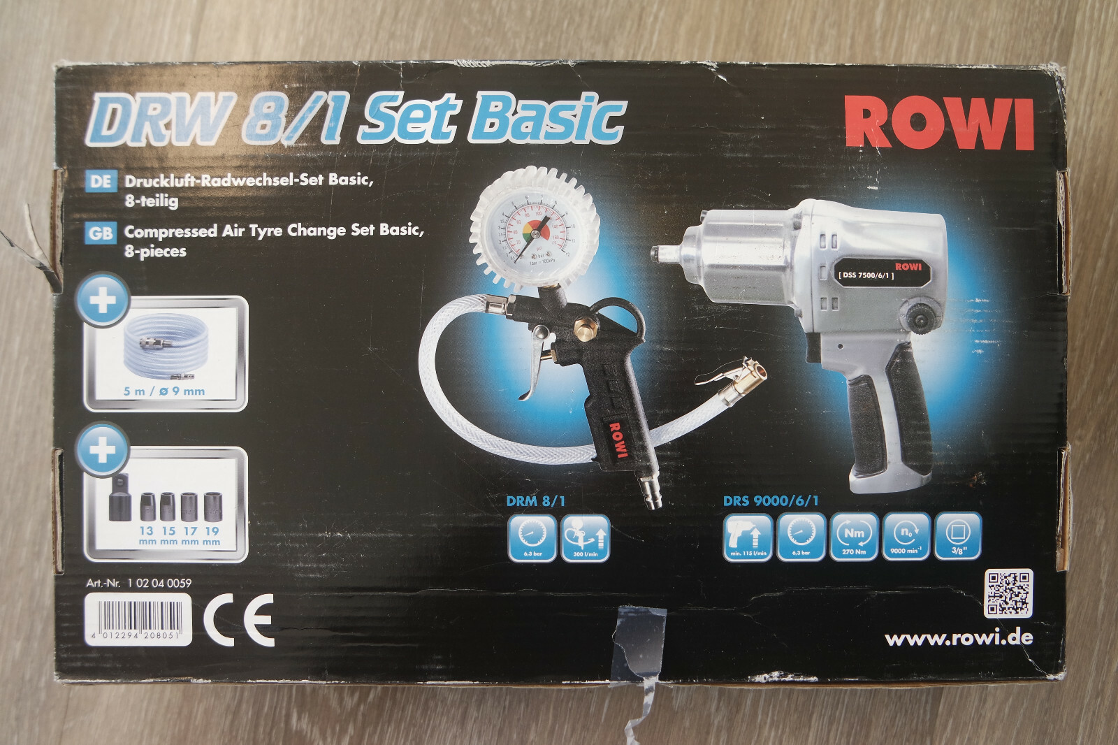 Rowi DRW 8/1 Set Basic Druckluft-Radwechsel Set Reifenfüllmessgerät 8 ...