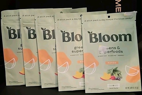 Bloom Nutrition Greens & Superfoods, Mango, 5 Bags, 25 Sticks Total ...
