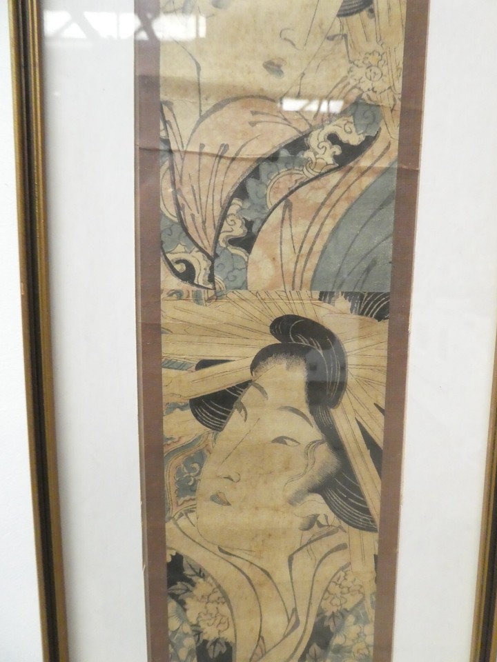 VINTAGE JAPANESE WOOD BLOCK PRINT GEISHA LADY HAND SCRIBED SIGNED ...