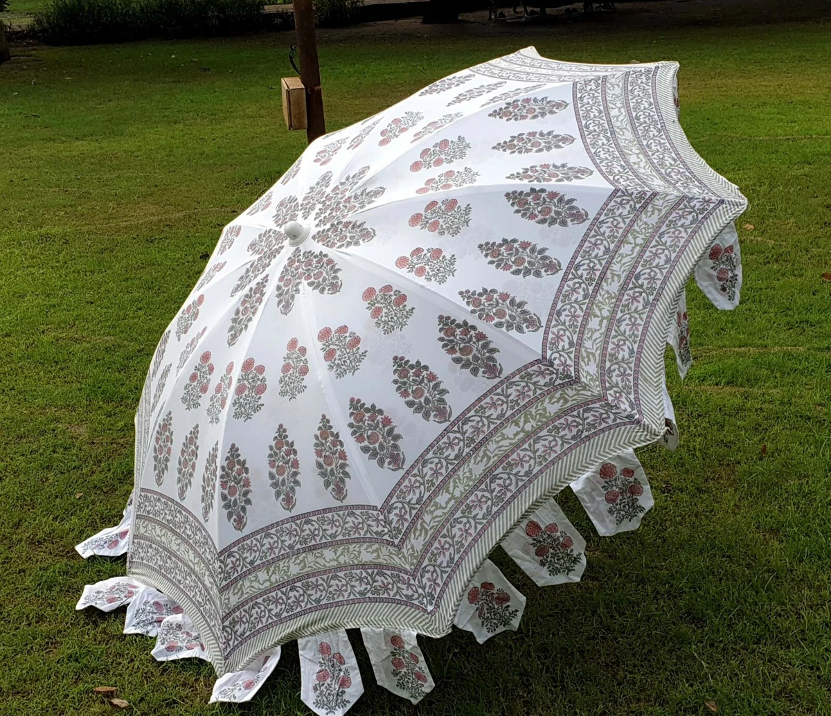 online cheapest on sale ‼️ Big Garden Indian Parasol White & Pink Block ...