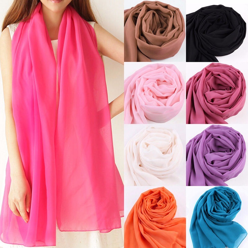 Fashion Large Long Solid Color Scarves Chiffon Wraps Scarf Neck Head ...