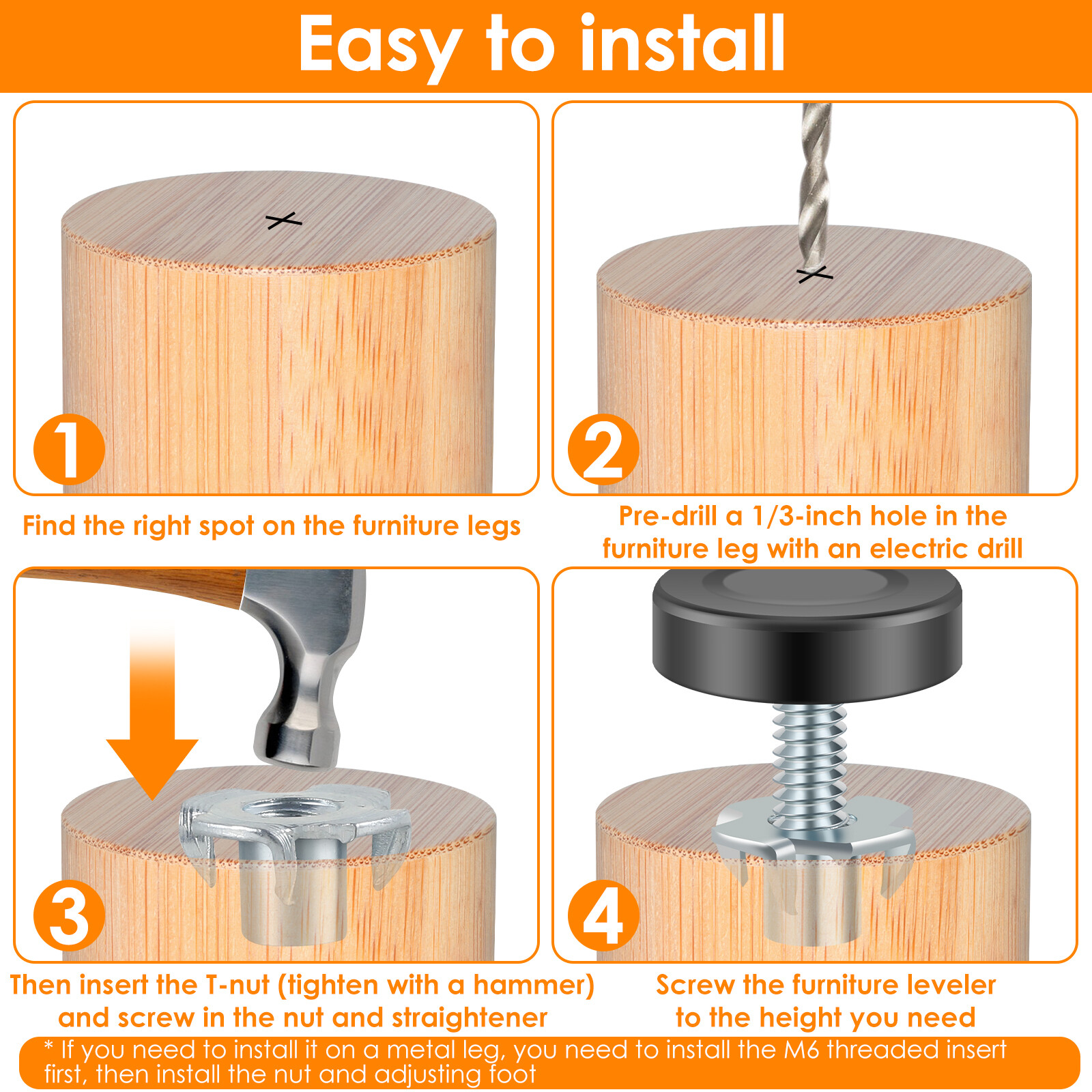 24Pcs Furniture Leveler Adjustable Furniture Leveling Feet M6 Thread ...