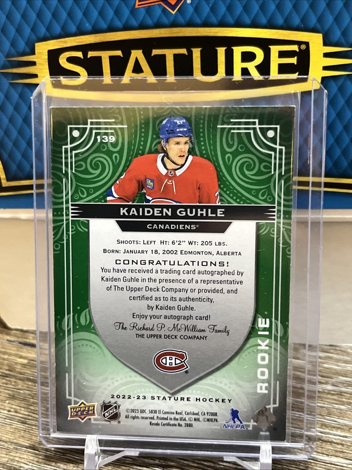 2024-25 Upper Deck Stature KAIDEN GUHLE Green /65 RC Auto 2022-23 Update Mont | eBay