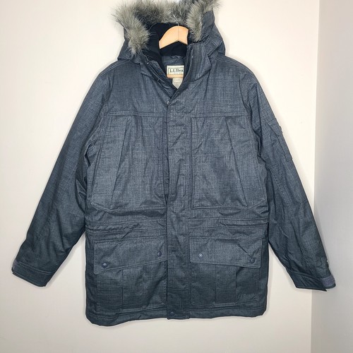 LL Bean Baxter State Parka Downtek Down Jacket Faux Fur Hood Coat Grey ...