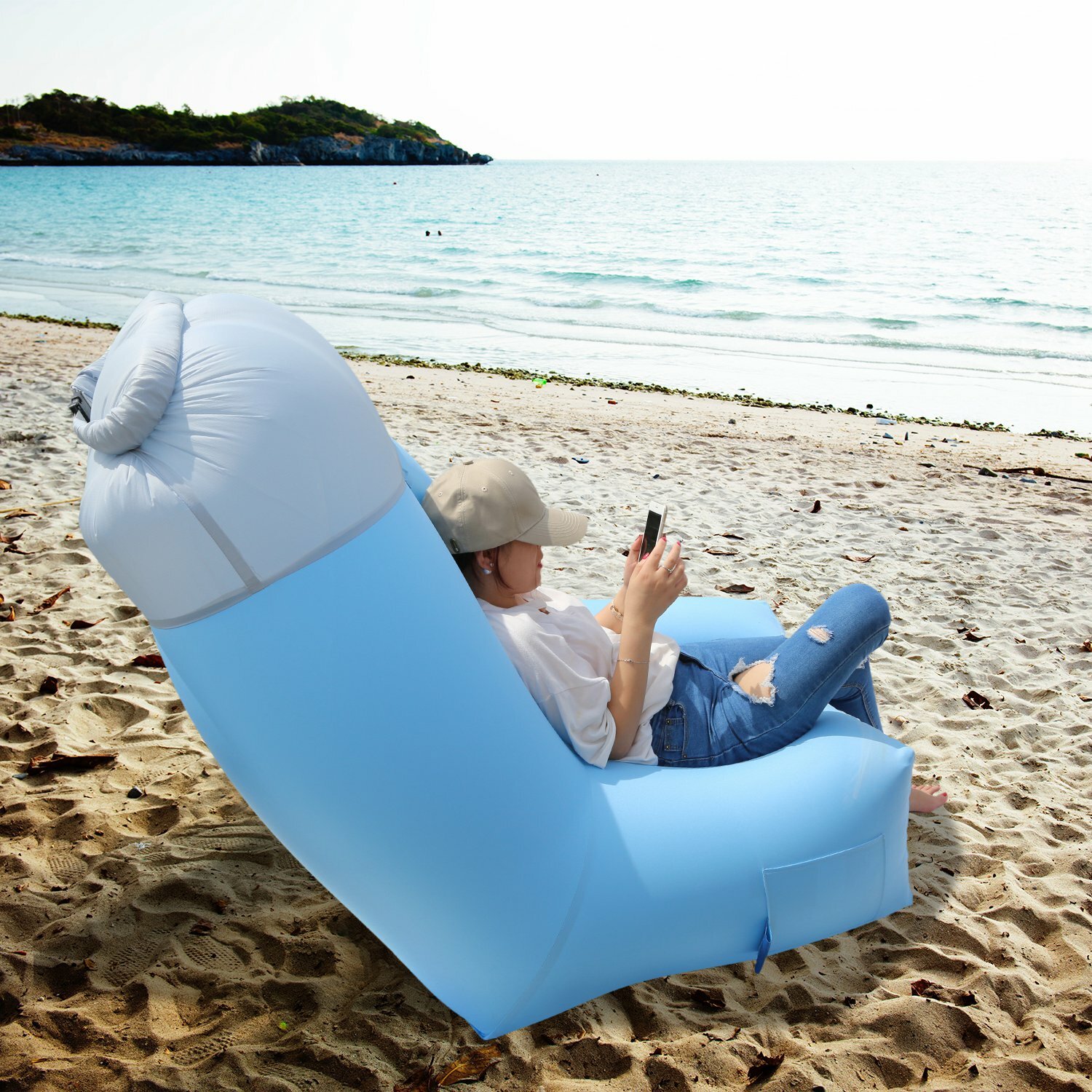 Air Sleeping Bag Lazy Chair Inflatable Lounge Air Beds Beach Sofa Water ...