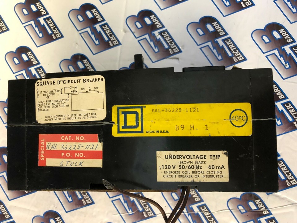 Square D KAL362251121, 225 Amp, 600 Volt, 3 Pole, +UVR Circuit Breaker ...