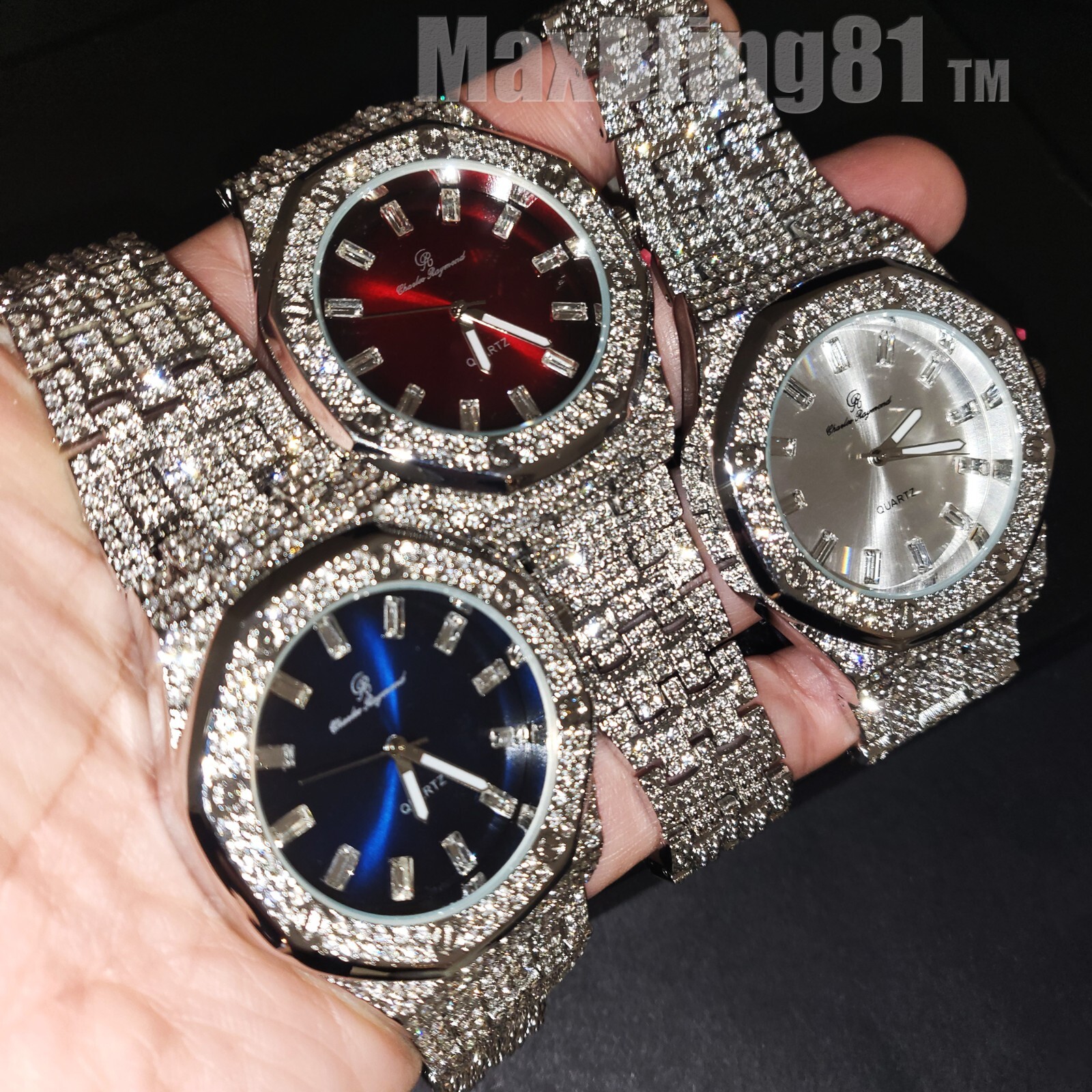 Men Iced Rapper Simulated Diamond Metal Band Dress Luxury Clubbing ...