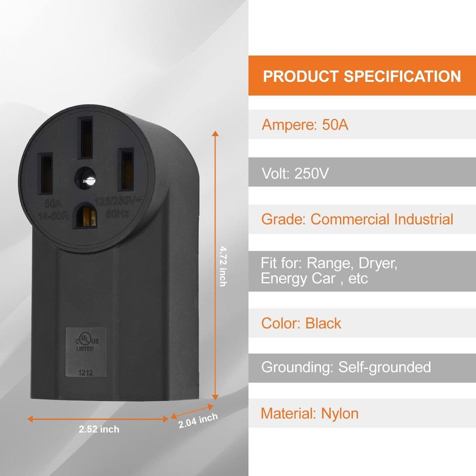 NEMA 14-50R Receptacle 3-Pole 4-Wire Surface Mount Power Receptacle ...