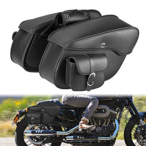 Black Motorcycle Side Saddle Bag Large capacity For Harley Honda Yamaha ...