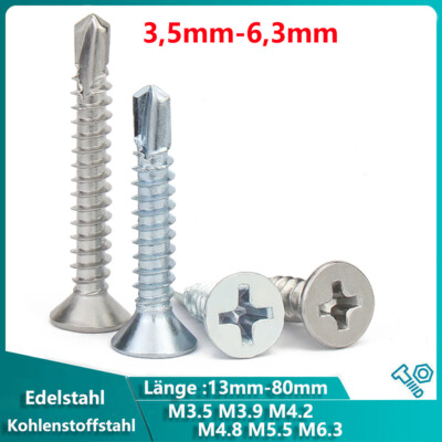 Bohrschrauben 3,5mm - 6,3mm DIN 7504 Senkkopf Selbstschneidend ...