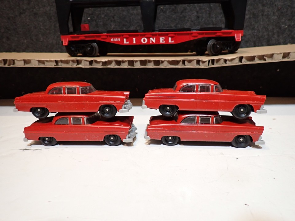 NICE LIONEL POSTWAR 6414 EVANS AUTO-LOADER 4 ORIGINAL RED CARS W/ GRAY ...
